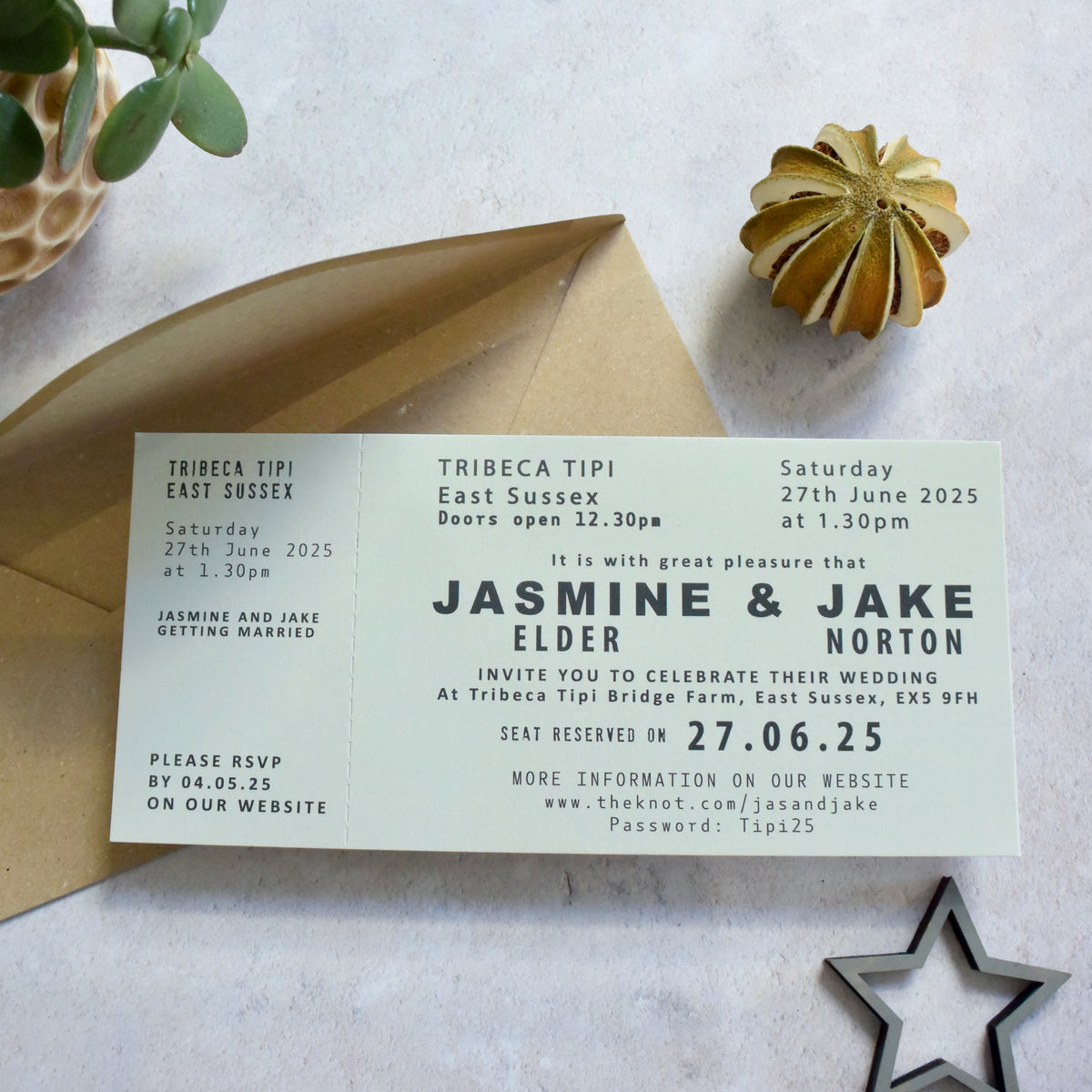 Ticket Style Wedding Invitation – Paper and Inc